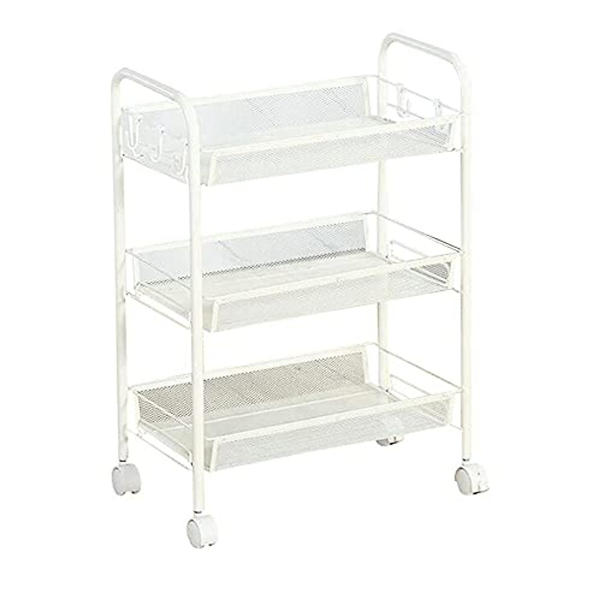 ATAAY Rolling Utility Cartwith Metal Mesh Basket Vegetable Rack Shelves for Kitchen Home Office Bathroom/White