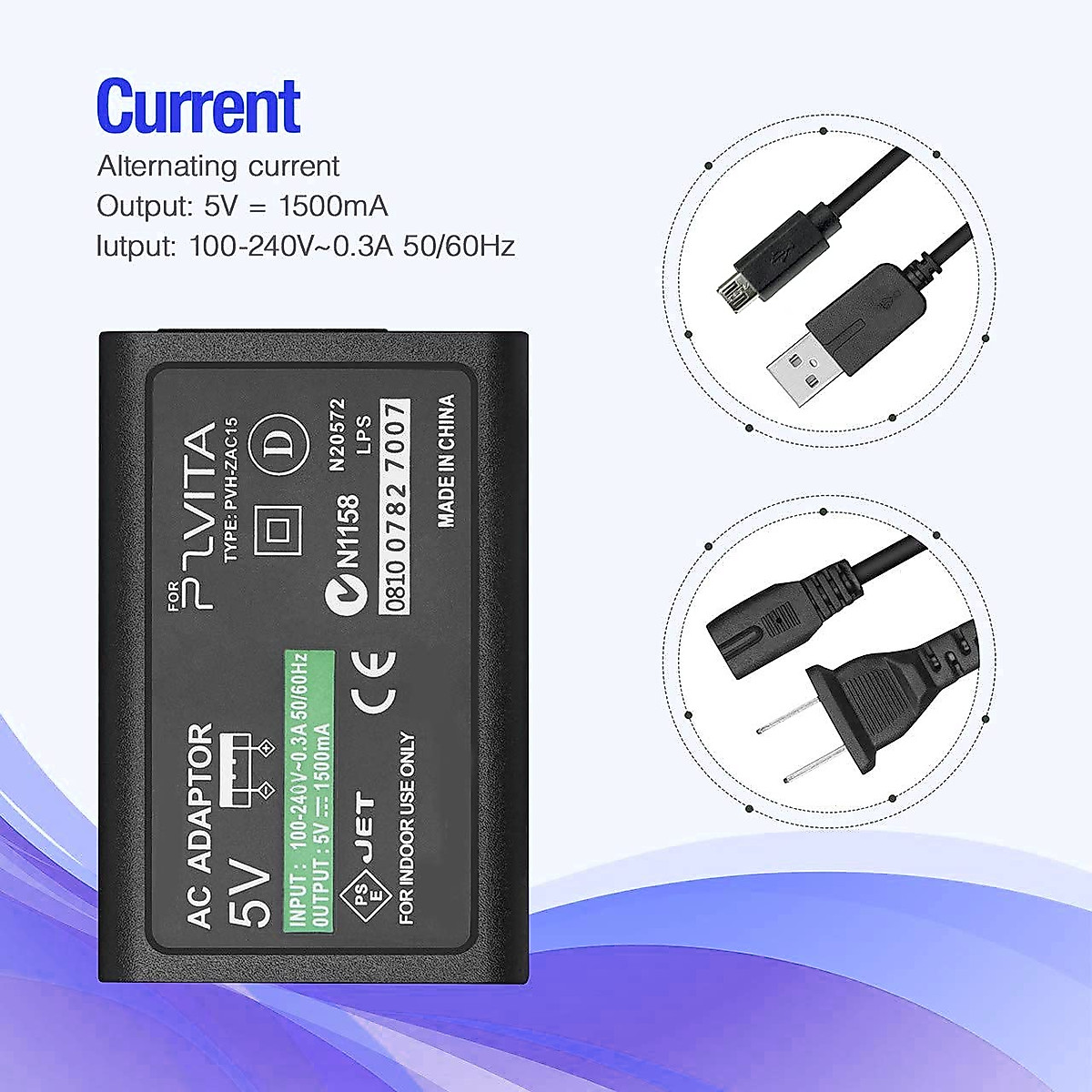 CHENLAN AC Power Charger Adapter with USB Charging Cable Cord for PS Vita 2000 - Wall Chargers Supply Kit for PSV 2000