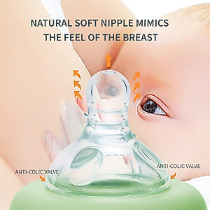 Baby Bottle Glass Wide Neck, Closer to Breastfeeding, Slow Flow Nipple, Anti-Colic, 4 Ounce, 2 Count