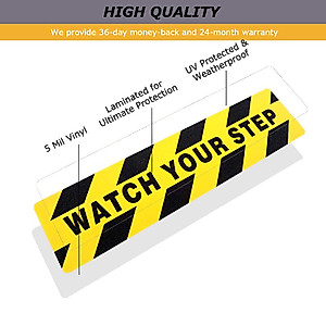Watch Your Step Floor Decals Stickers – 5 Pack Warning Sign Sticker Floor Tape Anti Slip Abrasive Adhesive Tape Decal for Workplace Home Safety Wet Floor Caution
