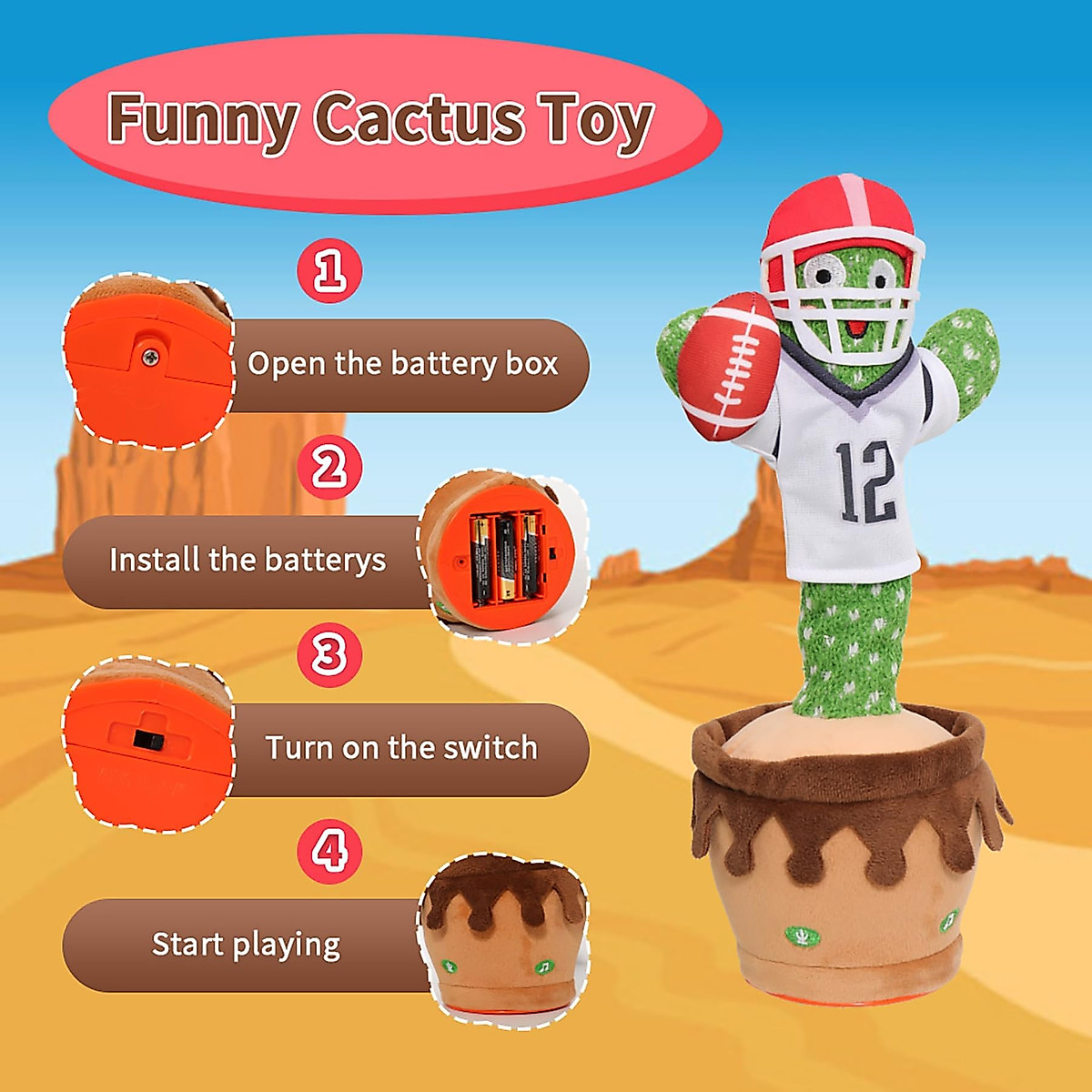 MIAODAM Dancing Football Cactus Toy, Singing, Talking, Record & Repeats What You say with 60 English Songs, Funny Eletronic Baby Toys