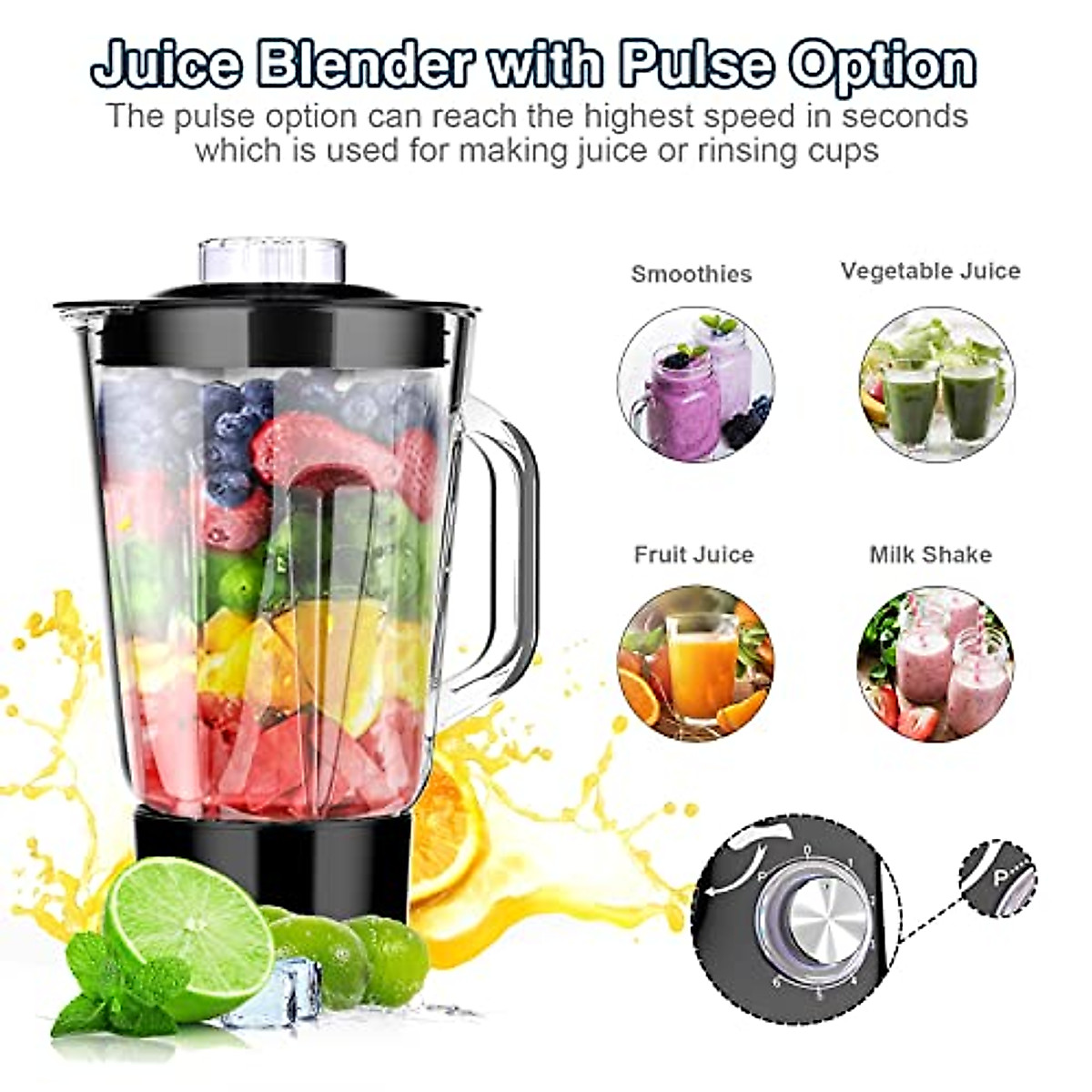 Stand Mixer, 6 IN 1 Multifunctional Electric Kitchen Mixer 660W 6 Speed with 7.4QT Stainless Steel Bowl, 1.5L Glass Jar, Meat Grinder, Dough Hook, Whisk, Beater, Sausage Kit, Food Mixer for Baking