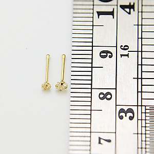 14K Solid Yellow Gold with 1.5MM Square Gem Ball End Nose Pin Body jewelry