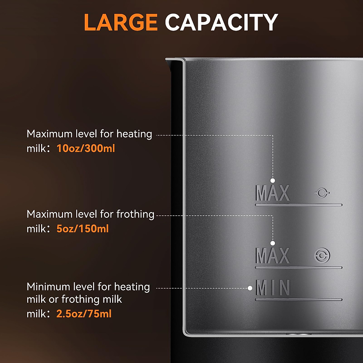 Snailar Milk Frother, 10oz Stainless Steel Electric Milk Steamer, 4 in 1 Hot & Cold Foam Maker for Latte, Cappuccinos, Macchiato, Hot Chocolate, Silent Operation, Easy to Clean