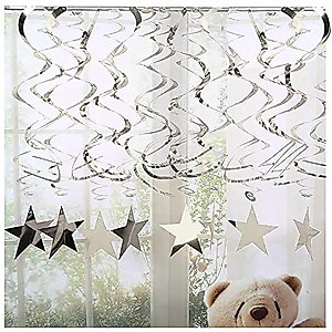 BEISHIDA Silver Star Hanging Swirl Decorations,Hanging Silver Party Supplies for Graduation Wedding Baby Shower Decorations, Pack of 30