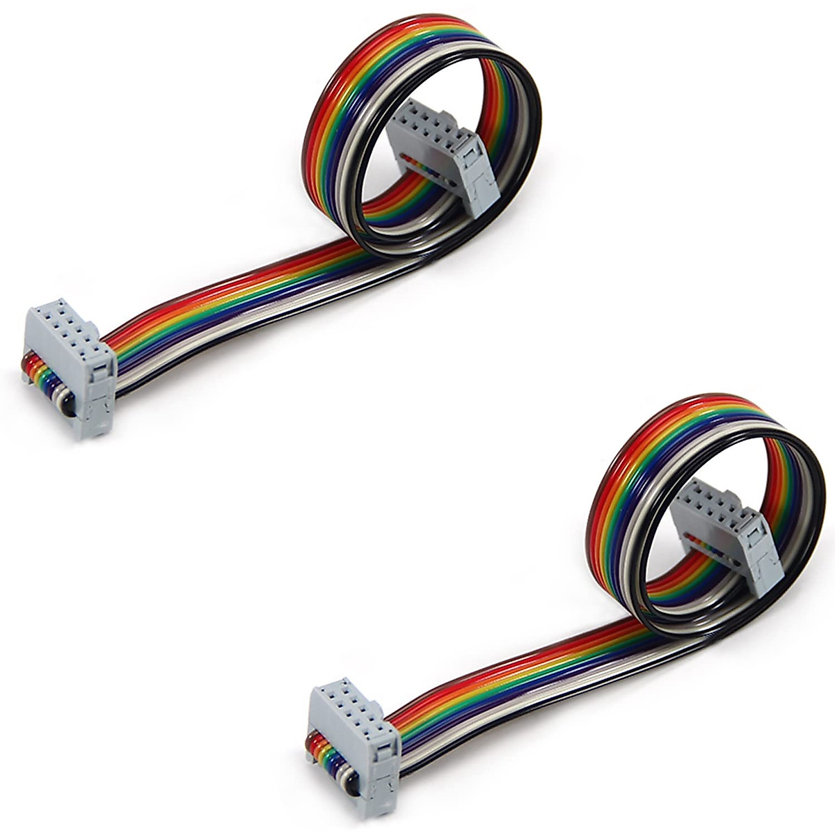 Fielect 2pcs IDC Rainbow Wire Flat Ribbon Cable 10 Pin 30cm Length 2.54mm Pitch