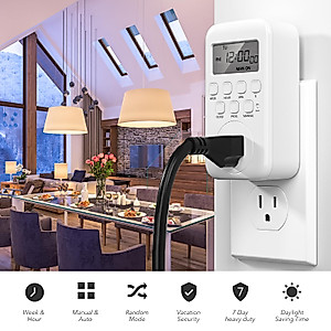 BN-LINK Digital Timer Outlet, 7 Day Heavy Duty Programmable Timer, On/Off Programs 3-Prong Grounded, Indoor, for Lamp, Light, Fan, Pets, Home, Kitchen, Office, Appliances, 125V, 15A, 1875W, 60Hz