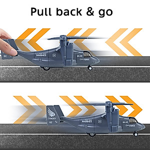 CORPER TOYS Aircraft Military Helicopter Transport Airplane Fighter Plane Army Air Force Die Cast Pull Back Toy with Lights and Sounds for Kids (Gray)