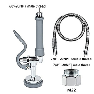 KWODE Pre Rinse Hose with Sprayer Valve 44 Inch Hose with Sprayer Head Replacement Kit Commercial Sink Sprayer Hose for Kitchen Sink Faucet (Free Brass Adapter to Connect Add-on Swivel Spout)