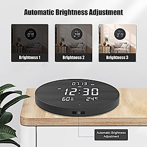 TOSTOG Digital Wall Clock Silent Kitchen Clock Non Ticking Wall Clock,12 Inch LED Wall Clocks with Display of Time/Date/and Temperature/Humidity,Three Modes for Choose