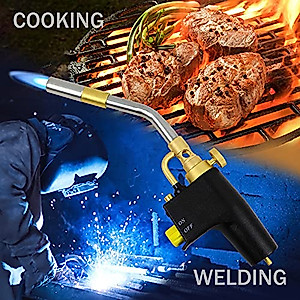 High Intensity Propane Torch Head, Trigger Start Mapp/Map Gas Torch with Self Ignition & Brass Knob, Pencil Flame Welding Torch Fuel by MAPP, MAP/PRO and Propane gas（CSA Certified )