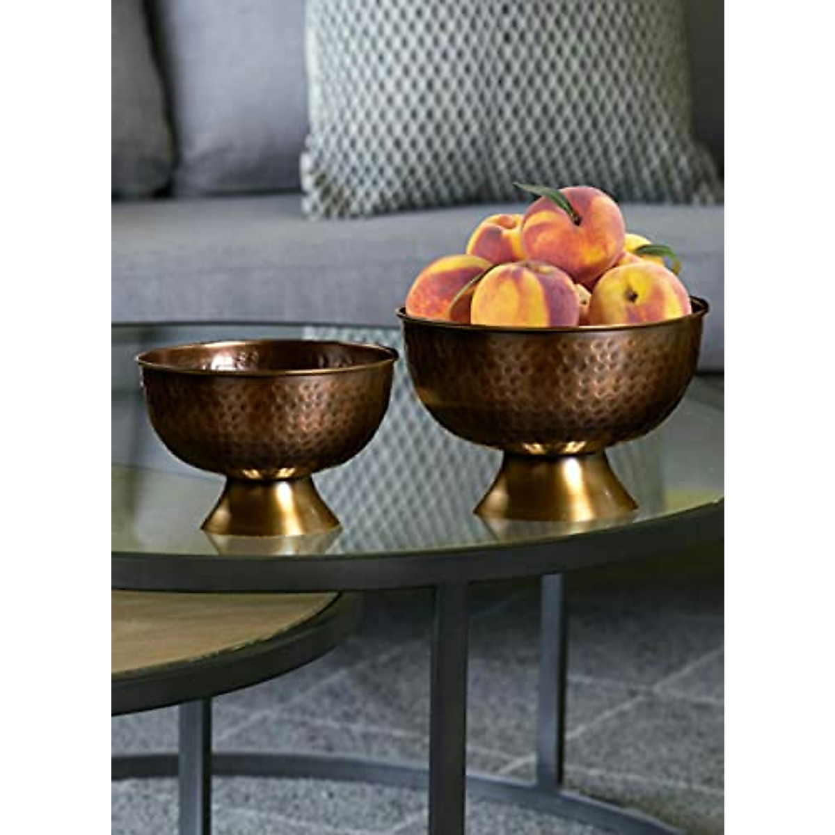 Serene Spaces Living Large Antique Style Hammered Copper Decorative Bowl, Rustic Home Accent Bowls for Flowers, Potpourri, Keys, For Coffee Table, Entryway Console, Measures 5" Tall & 8.25" Diameter