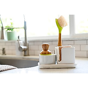 Full Circle Stash Ceramic Sink Caddy and Organizer, Green and White