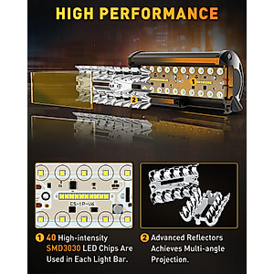 NAOEVO 7 inch Amber LED Light Bar, 240W 24,000LM Offroad Fog/Driving Lights LED Pods with Spot Flood Combo Beam, Waterproof LED Work Lights for Truck Boat UTV ATV, 2 Pack (Amber)