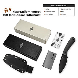Kizer Baby Fixed Blade Knives with Sheath, 3.9 In Blade Camping Hunting Knife, Full Tang, G10 Handle for Outdoor, EDC -1044C1 (Black G10 handle+154CM blade)
