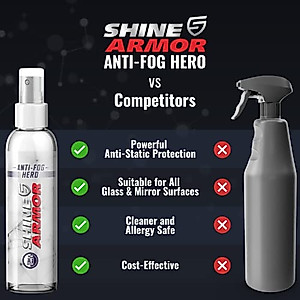 SHINE ARMOR Anti Fog Hero with Microfiber Cloth Windshield & Glasses Spray Cleaner and Protector to Increase Visibility Works on Windows Glasses Screens Windshields Goggles and Visors 4 Fl Oz