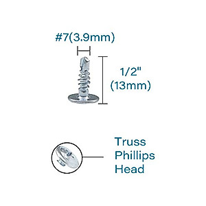 IMScrews 50pcs #7 x 1/2" Self Drilling Truss Head Screws Standard Thread Wood Work MDF Zinc