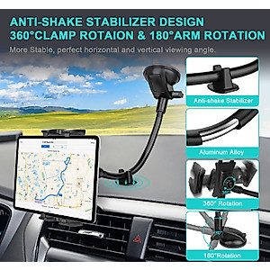 Car Dashboard Windshield Tablet Mount, 13" Long Arm Gooseneck, 360° Flexible Window Suction Cup Holder for Truck SUV, for iPad Pro 12.9/11/10.5/9.7/Air/Mini 6 5 4, Samsung Galaxy, 4.7"-12.9" Tab&Phone
