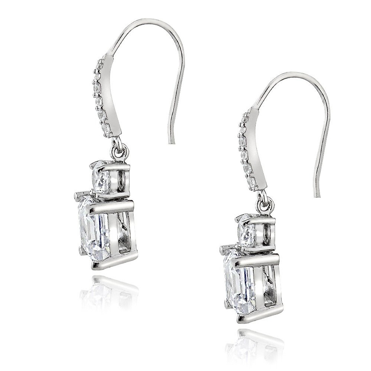 Sterling Silver Asscher-Cut Cubic Zirconia Dangle Earrings