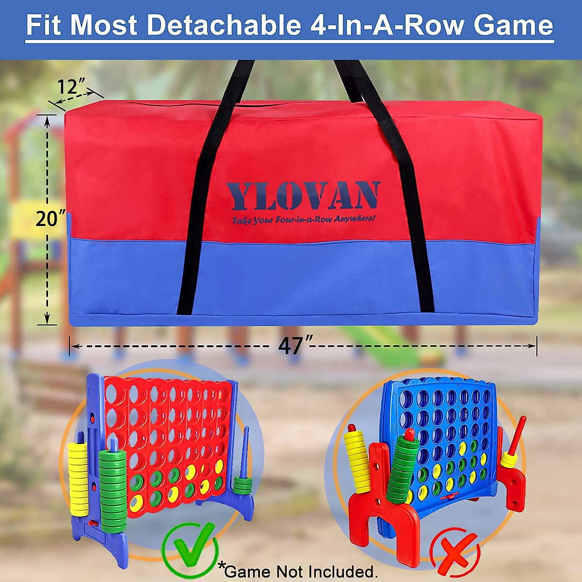 Giant Game Carry and Storage Bag, Large & Sturdy Carrying Bag for Jumbo 4 in A Row, Easily Transport / Store Life Size Game, Take Your 4-in-a-Row Anywhere (Game Not Included)