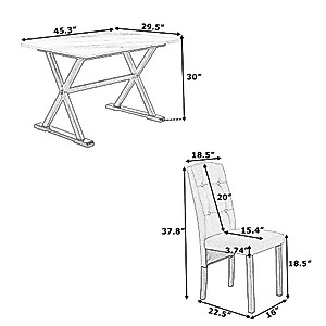 WOZNLA 5-Piece 4,Kitchen and Dining Room Set Table Top and Upholstered Chairs, Faux Marble White+Beige