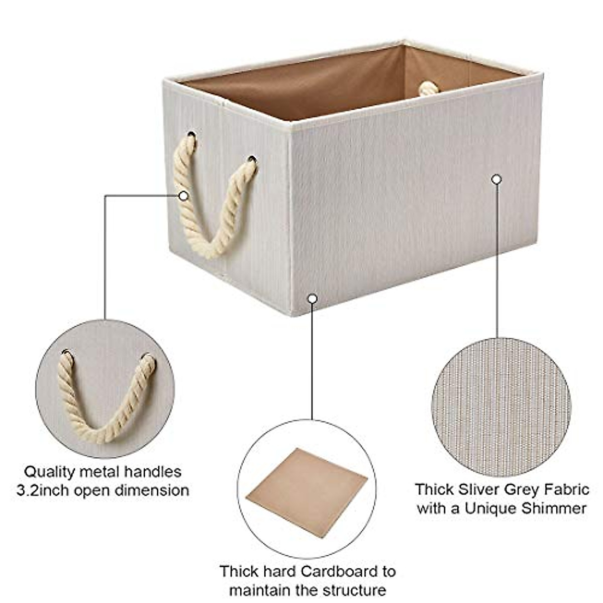 Robuy Storage Bin,Cloth Storage Boxes,3-Pack Collapsible Fabric Rectangular Closet Storage Baskets whith Cotton Rope Beige 14.4x10x 8.3 inch