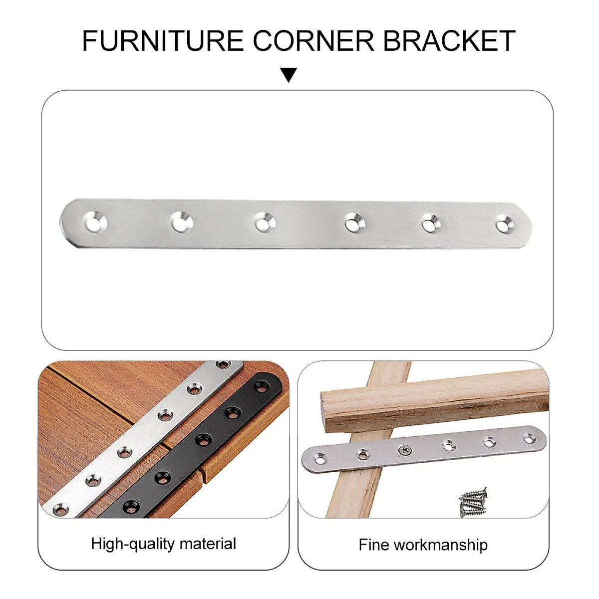 VILLCASE 4pcs Stainless Steel Connection Heavy Duty Shelving Flat Mending Plate Stainless Steel Corner Shelf Support Heavy Duty Shelf Brackets Heavy-duty Bracket Metal Corner Bracket
