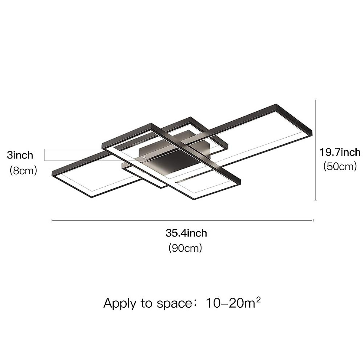 OKES Modern Ceiling Light, 78W LED Ceiling Lamp Black Square Acrylic Flush Mount Ceiling Lights Fixture for Bedroom Living Room Kitchen Office netural light/4000K 35.4inch