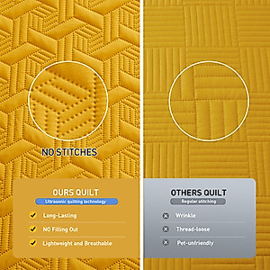 Lavsiry Mustard Yellow Quilt Full/Queen Size Bedding Set, Summer Thin Microfiber Quilted Bedspread & Coverlet, Soft Lightweight Comforter for All Seasons - 3 Piece(1 Quilt, 2 Pillow Shams)