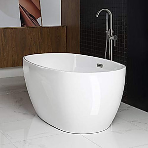 WOODBRIDGE 59"Freestanding White Acylic Soaking Bathtub with Brushed Nickel Drain and Overflow,BTA1518 -B/N-Drain &O