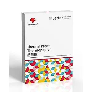 Phomemo US Letter Thermal Paper, Advanced Thermal Printing, Phomemo Thermal Paper for M08F-Letter, Brother PocketJet PJ762/PJ763MFi, HPRT MT800/MT800Q Printer, Size 8.5" x 11", 100 Sheets