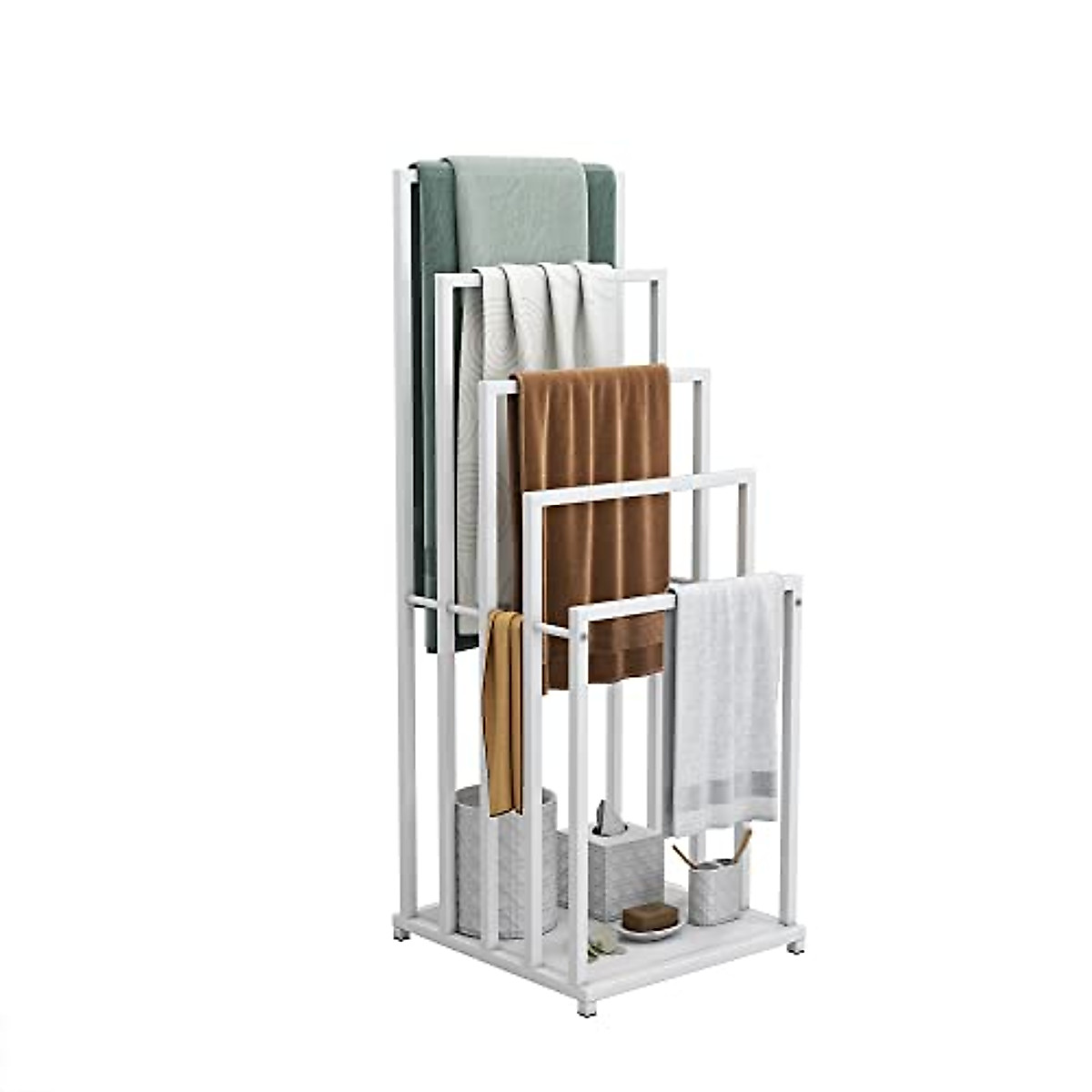 BOFENG 5 Tiers White Metal Towel Rack Freestanding Towel Holder Drying Shelf Stand Towel Bar Storage Ladder with Shelf Bathroom Accessories Organizer Bath Storage,Hand Towels,Washcloths,Kitchen Cloth