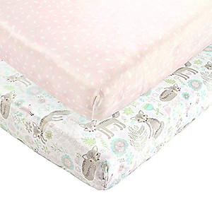Lush Decor Baby Pixie Fox Soft & Plush Fitted Crib Sheet, 2 Pack, Multi, 28" W x 52" L + 9" Pocket - Baby Bedding - Geometric, Floral & Fox Crib Sheets - Woodland Nursery Decor - Baby Shower Presents
