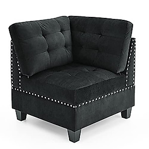 Melpomene 116'' Velvet L Shape Modular Sectional Sofa with Storage Function and DIY Combination, Rivet Living Room Furniture Sets Includes Three Single Chair Three Corner,Black