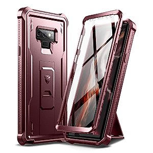 Dexnor Full Body Case for Samsung Galaxy Note 9/6.4 inches, [Built in Screen Protector and Kickstand] Heavy Duty Military Grade Protection Shockproof Protective Cover for Galaxy Note 9,Maroon Red