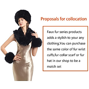 LA CARRIE Women's Snakeskin Print Faux Fur Wrist Cuffs,Winter Fox Furry Bands Arm Warmer (Black)