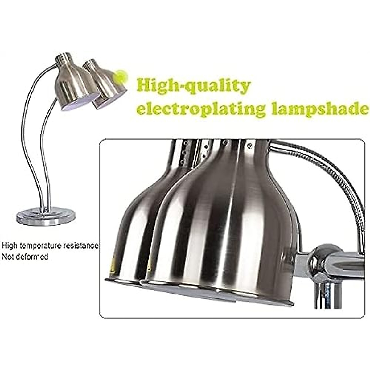 LINKANRUO Commercial Food Heat Lamp Freestanding - Double Head Multi-Directional Adjustment Catering Food Warmer Lights for Pizza, Steak, Fried Chicken at Parties and Buffets Lamps(Silver)