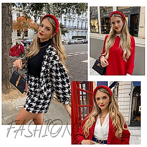 WOVOWOVO Headbands for Women, Non-Slip Soft Solid Thick Wide Solid Color Girls Hair Hoop Velvet Braided Headband's Cute Hair Accessories, Red