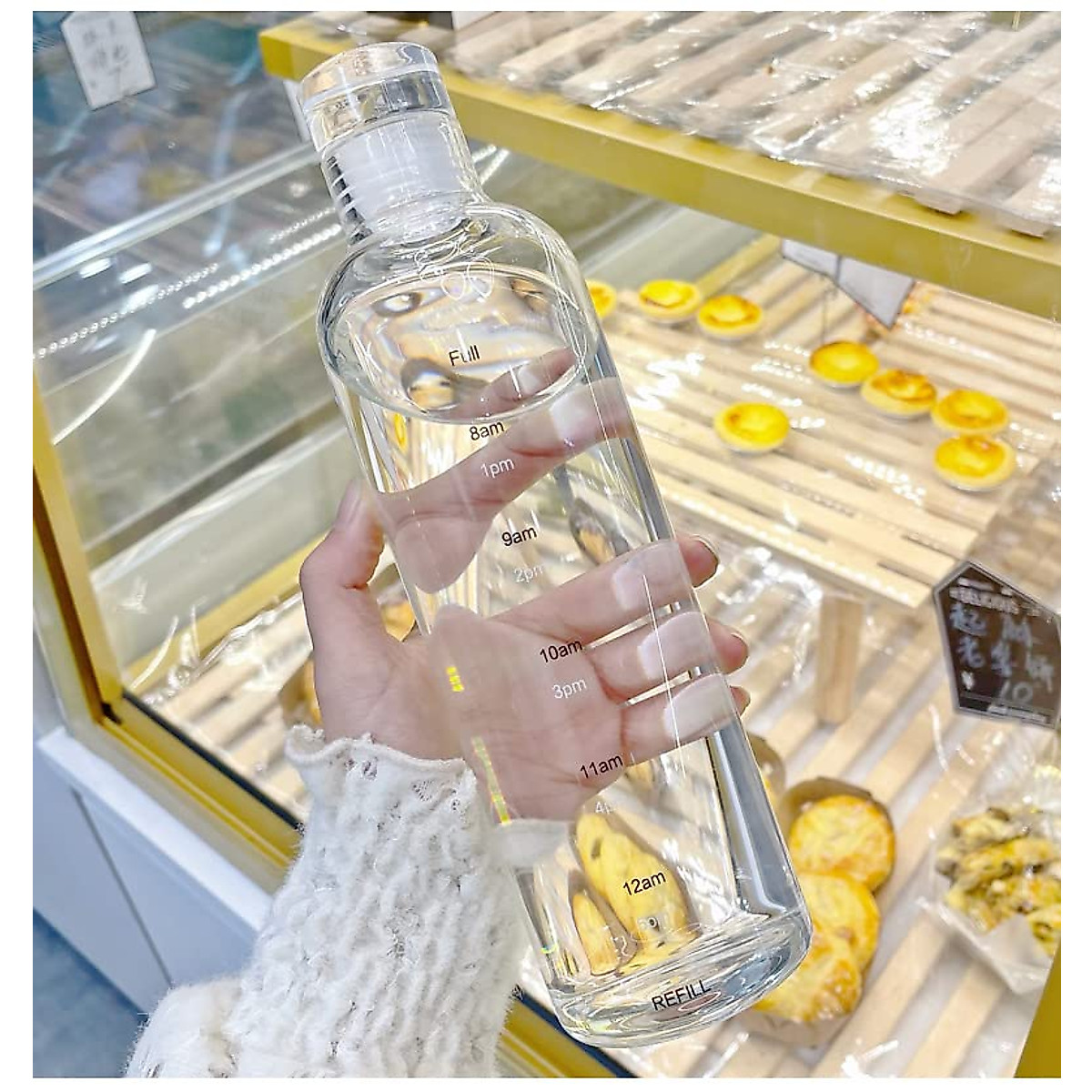 Glass Ins Creative Girls Water Bottle Glass Cups High Sense Japanese Style Drinking Bottle Glass Scale Cups Milk Juice Cute Water Bottle with Time Scale