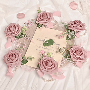 ANNKIN Dusty Rose Corsage and Boutonniere Set, Rose Boutonniere for Men Wedding, Prom Artificial Flower Wrist Corsage Bracelets, Homecoming Corsage Wristlet, Flowers Accessories Prom Suit Decorations