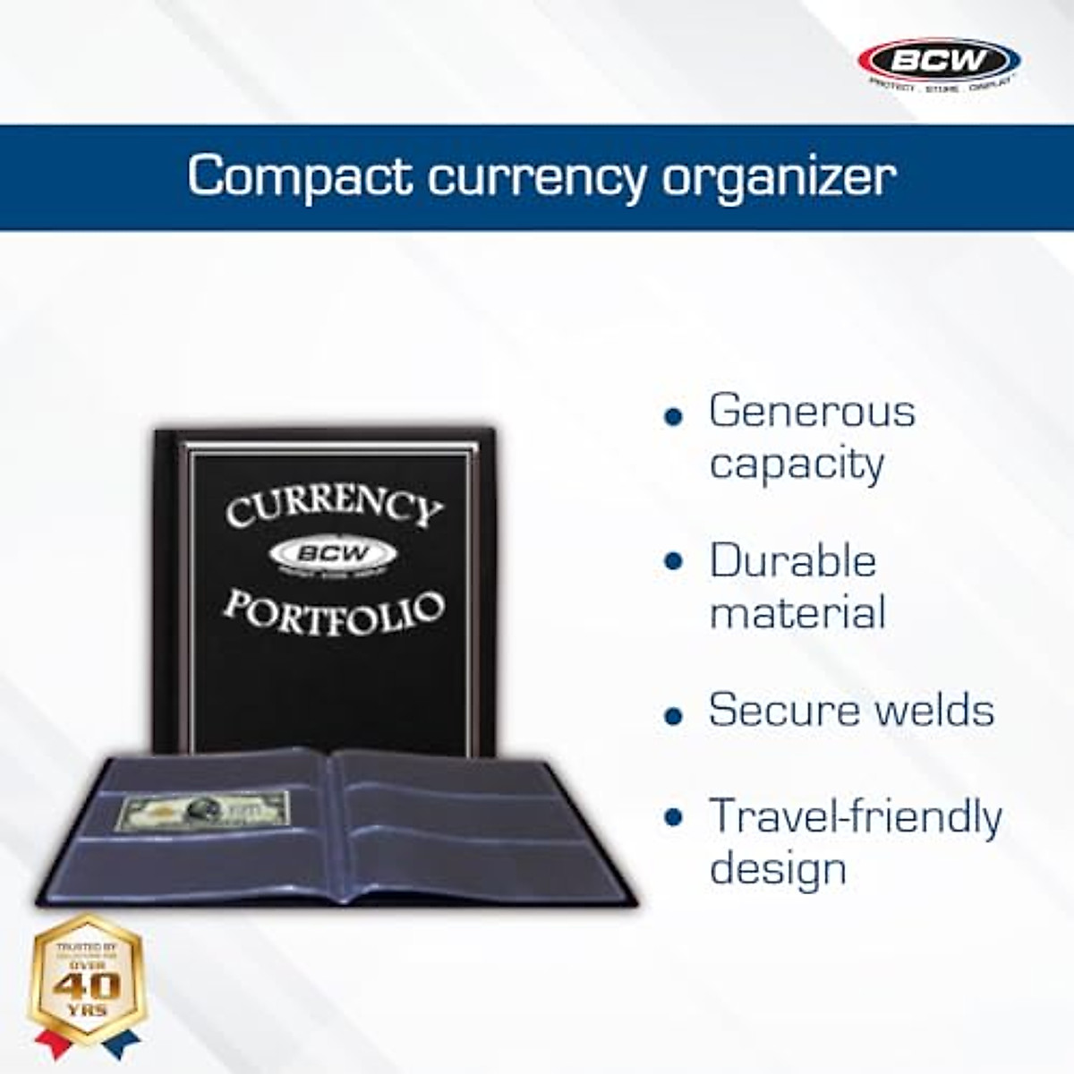 BCW Currency Portfolio - Compact Bill Organizer with 10 Sealed 3-Pocket Pages