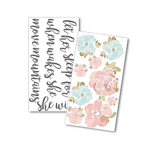 Levtex Baby - Let Her Sleep Floral Peel and Stick Large Decals - Silver, Pink, Aqua - Let Her Sleep for When She Wakes She Will Move Mountains, Multi (LB350WD)
