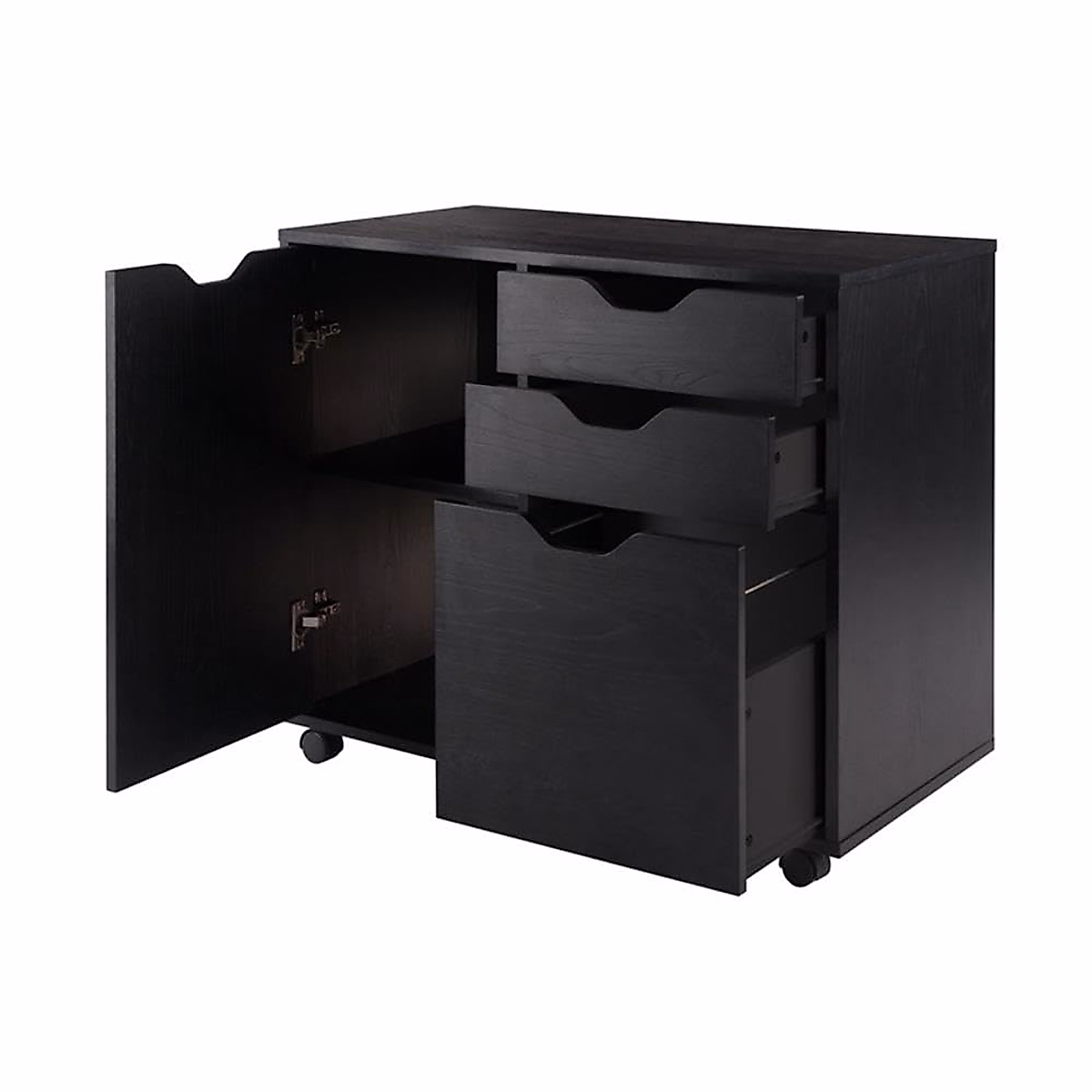 Winsome Halifax Storage Mobile Cabinets, 1 Large Door, 3 Drawers, for Home Office, Black