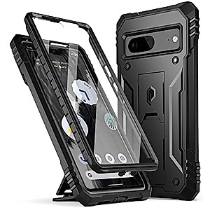 Poetic Revolution Series Case Designed for Google Pixel 7 5G with Built-in Screen Protector, Work with Fingerprint ID, Full Body Rugged Shockproof Protective Cover Case with Kickstand, Black