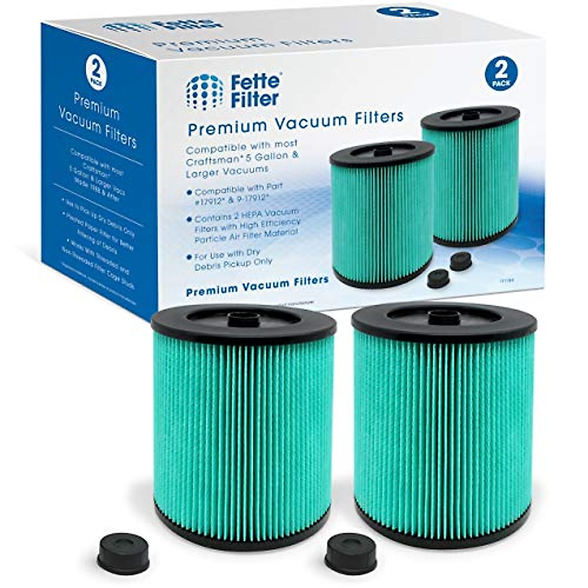 Fette Filter - 17912 & 9-17912 Vacuum Filter with High Efficiency Particle Air Filter Material Compatible with Craftsman. Compare to Part # 17912 & 9-17912. Pack of 2