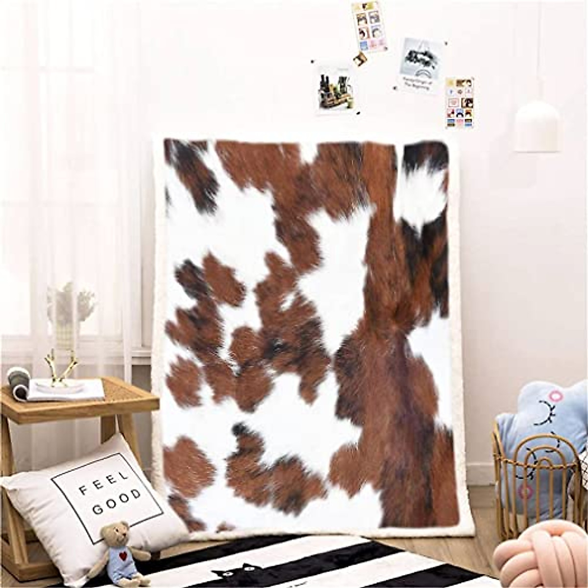 Brown White Cow Skin Print Blanket Soft Sherpa Fleece Farm Animal Skin Fur Throw Blankets Cows Pattern Blanket for Couch Sofa Blanket Stitching Blanket 40x50 Inch