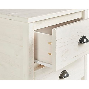 Baja Night Stand / 2 Drawer / Solid Wood / Rustic Bedside Table for Bedroom, Living Room, Sofa Couch, Hall / Metal Drawer Pulls, Shabby White