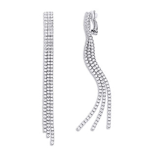 YOQUCOL Cubic Zirconia Crystal Long Drop Dangle Tassel Clip On Earrings CZ Not Pierced For Women