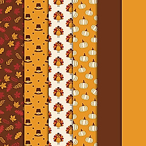 Whaline 90 Sheet Fall Thanksgiving Tissue Paper 6 Designs Brown Yellow Wrap Tissue Paper with Pumpkin Leaves Turkey Pattern Autumn Gift Wrapping Accessory for Thanksgiving Gift Packing DIY Craft