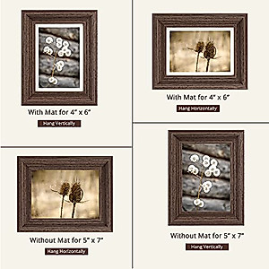 GraduationMall 5x7 Wood Picture Frames,Display Photos 4x6 with Mat or 5x7 Without Mat,Real Glass,Wall or Tabletop Display,Rustic Brown Set of 2